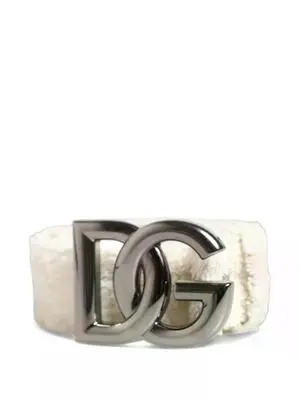 Dolce & Gabbana White Cotton-fleece Dg-logo Metal-buckle Belt