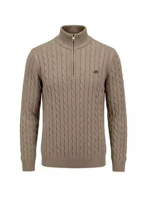 Gant Cable-knit Quarter-zip Sweater - Neutrals