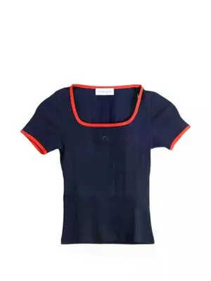 MARINE SERRE Moon Logo Bicolor Ribbed Jersey Squareneck T-shirt - Blue