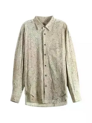 ZIGGY CHEN Grid-print Raw-cut Shirt - Neutrals