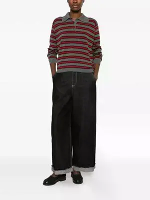 CORDERA Striped Polo-collar Sweater - Grey
