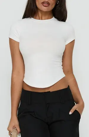 Princess Polly Valentinna Curved Hem T-shirt - White