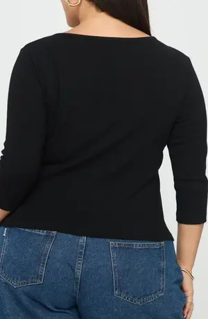 Princess Polly Elaia Ribbed Three-quarter Sleeve T-shirt - Black