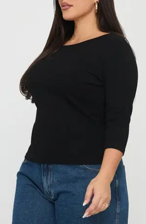 Princess Polly Elaia Ribbed Three-quarter Sleeve T-shirt