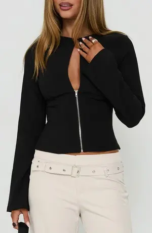Princess Polly Evelinne Keyhole Cutout Long Sleeve Top - Black