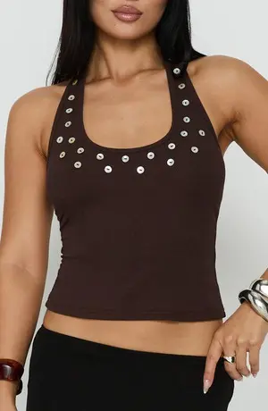 Princess Polly Renara Ribbed Halter Tank - Brown