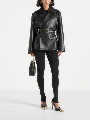 Manière De Voir Opal Belted Leather Blazer Jacket