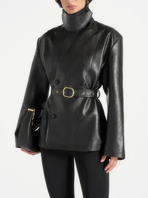 Manière De Voir Opal Belted Leather Blazer Jacket
