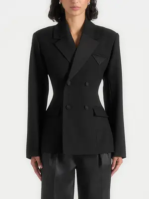 Manière De Voir Maia Double Breasted Satin Lapel Blazer Hourglass - Black