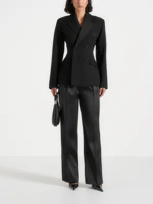 Manière De Voir Maia Double Breasted Satin Lapel Blazer Hourglass