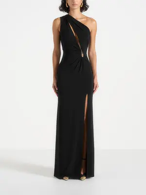 Manière De Voir Vanessa Asymmetric Ruched Teardrop Detail Maxi Dress - Black