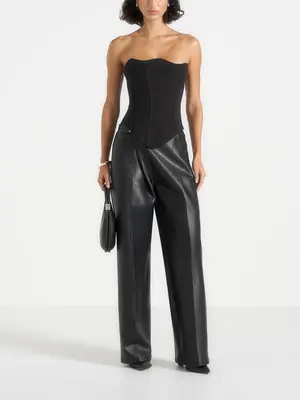 Manière De Voir Astrid Wrapover Wide Leg Leather Trousers