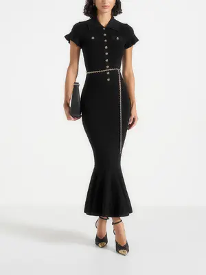 Manière De Voir Fantine Fluted Hem Ottoman Knit Midi Dress