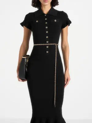 Manière De Voir Fantine Fluted Hem Ottoman Knit Midi Dress