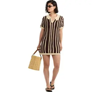 GOTTEX Davi Crochet Collared Mini Dress Cover-up - Brown-multi