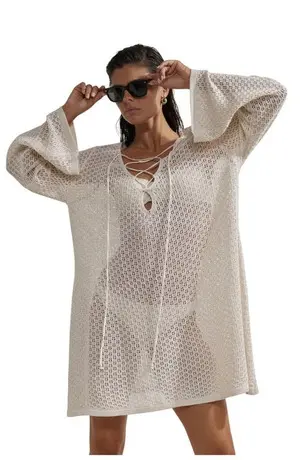 GOTTEX Miss Crochet Mini Dress Cover-up - Beige