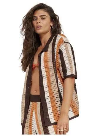 GOTTEX Naomi Crochet Collared Button Down Shirt Cover-up - Multi
