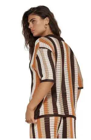 GOTTEX Naomi Crochet Collared Button Down Shirt Cover-up - Multi