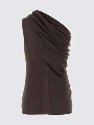 Rick Owens Draped One-shoulder Virgin Wool Top - Mud