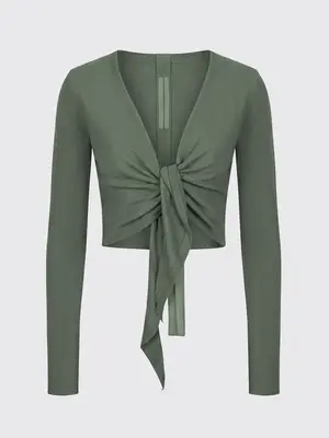 Rick Owens Cropped Wool V-neck Cardigan With Tie Fastening - Dust