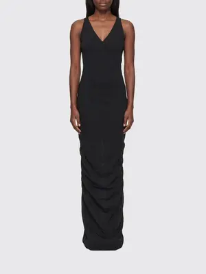 Rick Owens Long Off-the-shoulder Sheath Dress In Ruched Cotton
