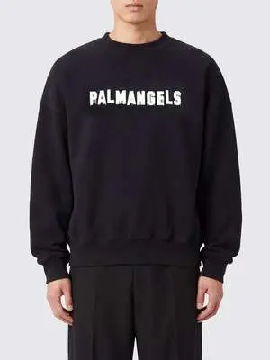 Palm Angels Cotton Crewneck Sweatshirt With Contrasting Logo And Dropped Shoulders - Black