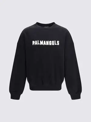 Palm Angels Cotton Crewneck Sweatshirt With Contrasting Logo And Dropped Shoulders - Black