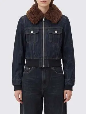 GANNI Denim Bomber Jacket With Recycled Faux Fur Collar