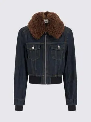 GANNI Denim Bomber Jacket With Recycled Faux Fur Collar