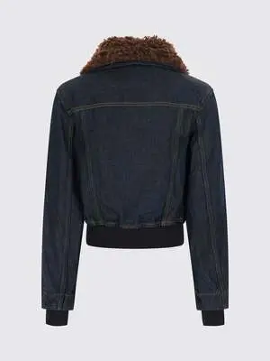 GANNI Denim Bomber Jacket With Recycled Faux Fur Collar