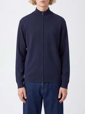 BRAMANI CASHMERE Turtleneck Zip-up Cardigan In Wool With Ribbed Cuffs - Blue