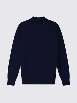 BRAMANI CASHMERE Crewneck Jumper In Pure Wool With Ribbed Collar And Cuffs - Blue