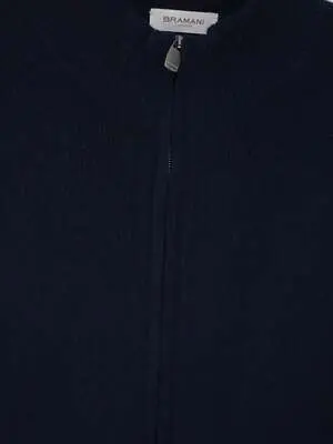 BRAMANI CASHMERE Turtleneck Zip-up Cardigan In Pure Cashmere With Ribbed Trims - Blue