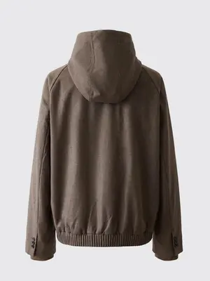 Sacai Cropped Merino Wool Windbreaker Jacket With Drawstring Hood
