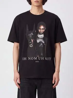IH NOM UH NIT Graphic Print Cotton Crewneck T-shirt With Contrast Logo - Black