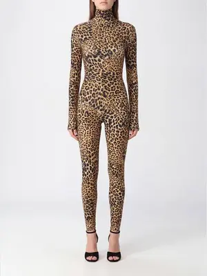 Norma Kamali Animalier Print High-neck Jersey Jumpsuit With A Slim Fit - Brown