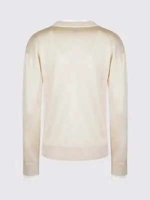 Bottega Veneta Crewneck 100% Silk Cardigan With Ribbed Trims - White