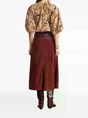 Tanya Taylor Hudson Panelled Suede Midi Skirt
