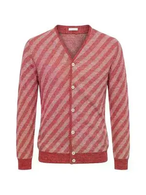 Malo Diagonal-stripe Linen Cardigan - Red