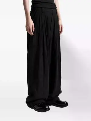ZIGGY CHEN Pleated Wide-leg Trousers - Black
