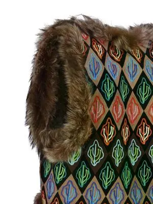 GOLDEN GOOSE Vest In Shearling And Suede With Multicolor Cactus Embroidery