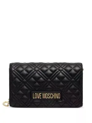 Moschino Quilted Logo-plaque Shoulder Bag - Black
