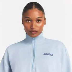 SKIMS Logo Mock Neck Quarter Zip | Blue | | Cotton Fleece