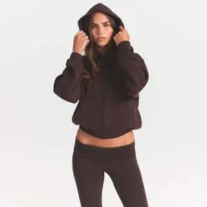 SKIMS Logo Zip Up Hoodie | Deep Neutral | | Cotton Fleece