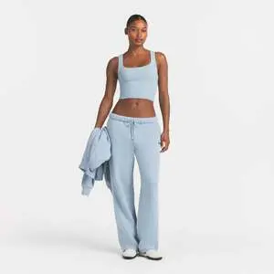 SKIMS Logo Straight Leg Pants | Blue | | Cotton Fleece - Fog