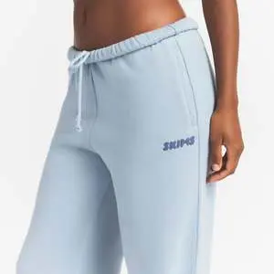 SKIMS Logo Straight Leg Pants | Blue | | Cotton Fleece