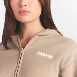 SKIMS Logo Zip Up Hoodie | Medium Neutral | | Cotton Fleece