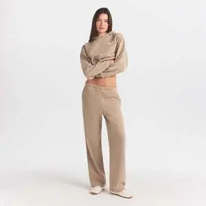 SKIMS Logo Straight Leg Pants | Medium Neutral | | Cotton Fleece - Latte