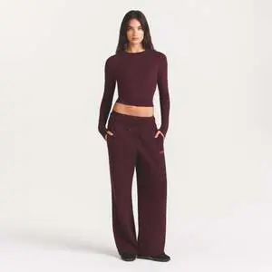 SKIMS Logo Double Waistband Pants | Red | | Cotton Fleece - Currant