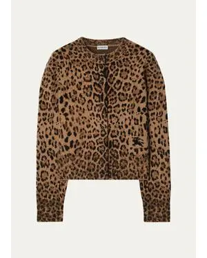 Burberry Sienna Wool-cashmere Crewneck Cardigan - Leopard